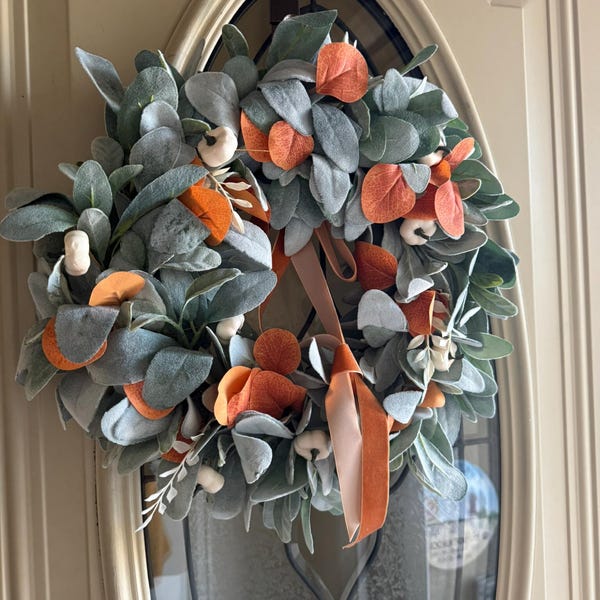 Neutral Fall Corn Husk and Pampas Grass Wreath, Camel Caramel Orange ...