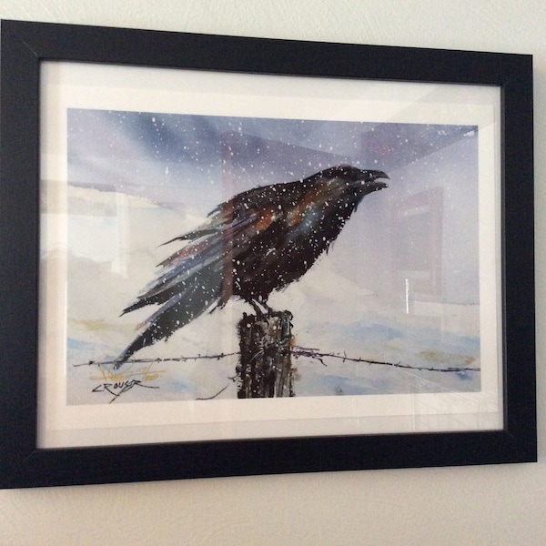 RAVEN in Snow Watercolor Winter Bird Print by Dean Crouser - Etsy