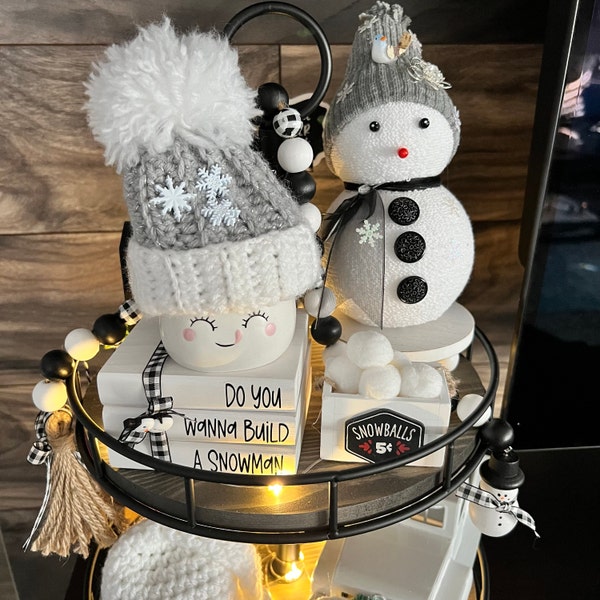 Snowman Garland, Snowman Decor, Farmhouse Christmas Wood Bead Garland ...