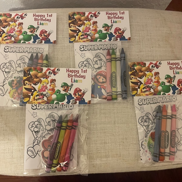 Super Mario Bros Coloring Party Favor Pouch & Crayons-birthday Theme ...