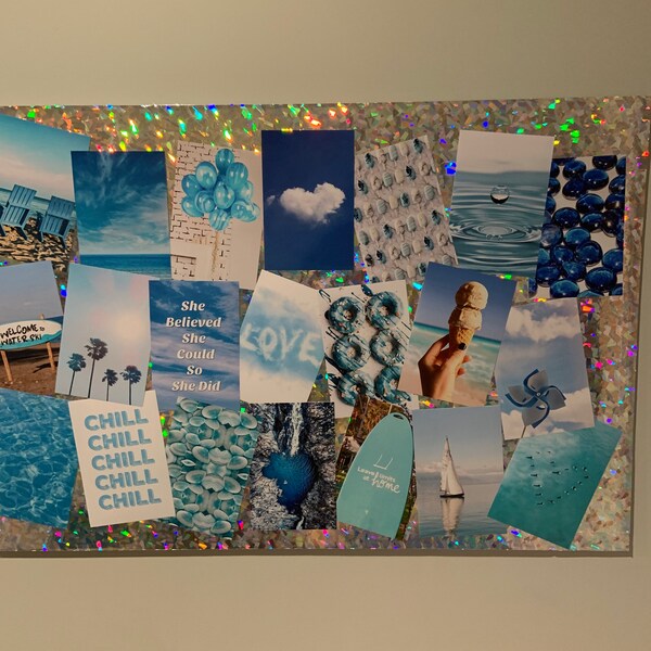 Blue Collage Kit 80/100 Pc, Blue Aesthetic Wall Collage, Blue Photo ...