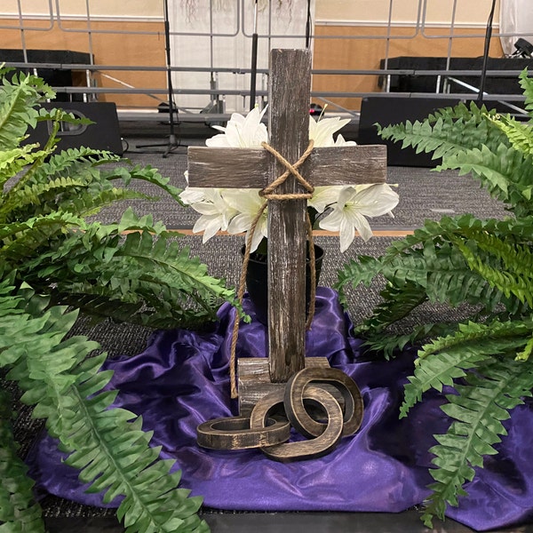 Large Wooden Cross With Wood Base Reclaimed Wood - Etsy