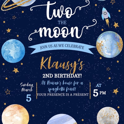 Two the Moon Invitation, Two the Moon Birthday Invitation Printable ...