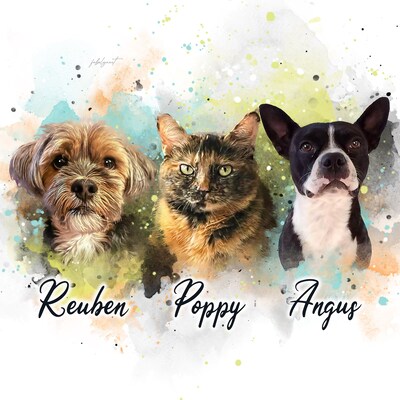 Custom Dog Portrait, Digital Portrait Dog Personalised Dog Portrait ...