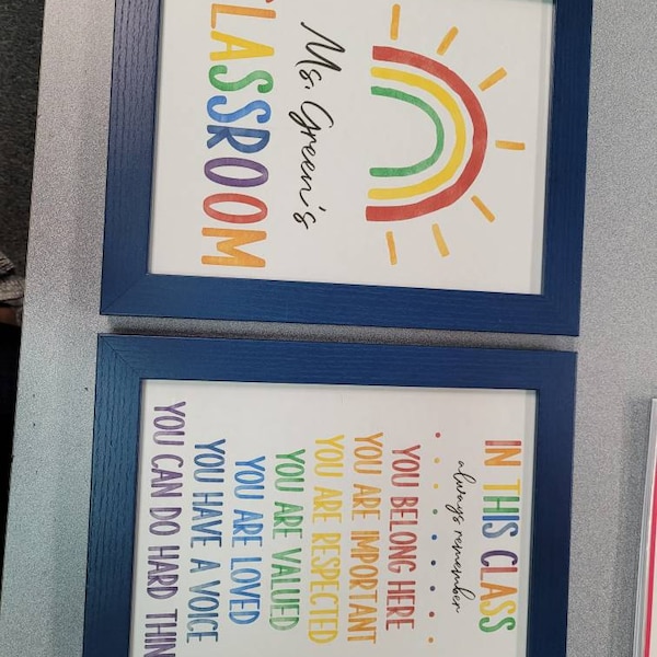 SET of 2 Classroom Sign, Custom Teacher Name Sign, Boho Classroom Sign ...