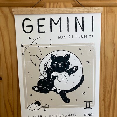 Gemini Cat Print, Zodiac Star Sign A4, A3, A2, 5x7, Cat Astrology ...