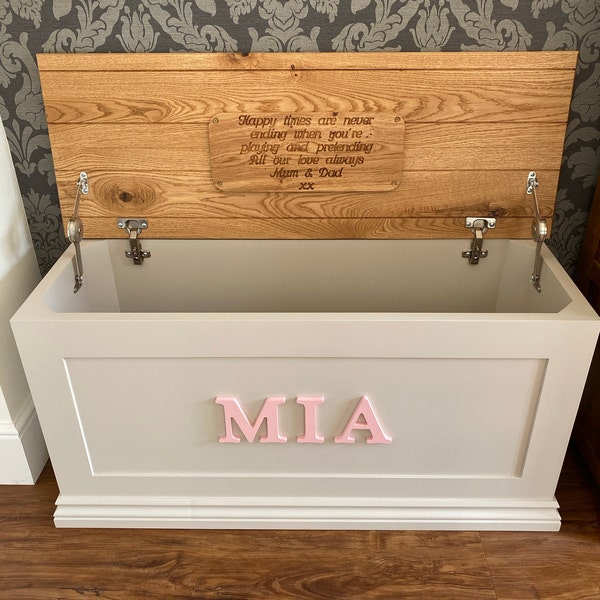 Personalised Wooden Toy Box Oak Top and Safety Stays - Etsy UK