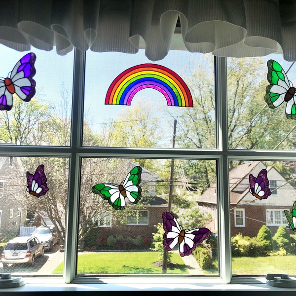 Butterfly Window Clings, Set of 4 Hand Painted Stained Glass Effect ...