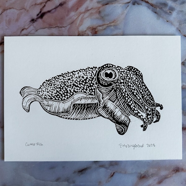 Humpback Whale in Moonlit Ocean Scene - Hand Printed Block Print - Lino ...