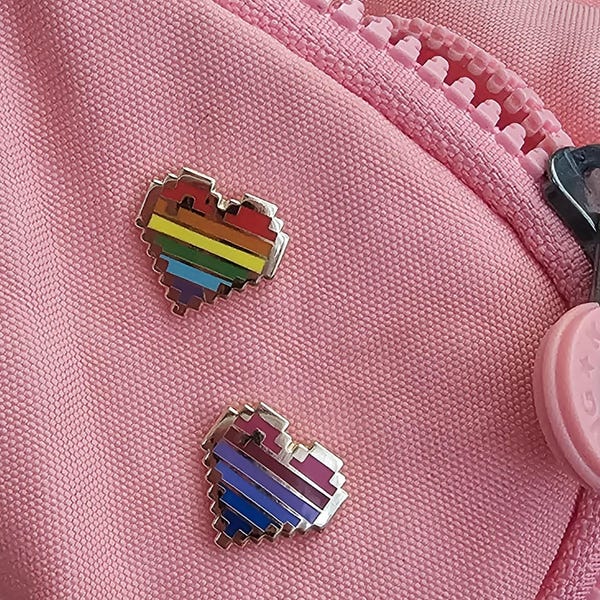 Bisexual Pixel Heart Pin — Subtle Bi Pride Flag Accessory Gift Queer ...