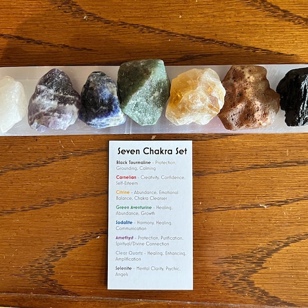 Raw Crystal 7 Chakra Set With Selenite Plate - Chakra Kit - Crystals ...
