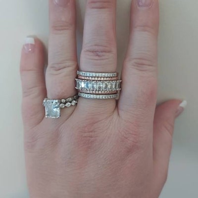 Luxury Round Square Stone Ring Set,925 Sterling Silver, Wedding Ring ...