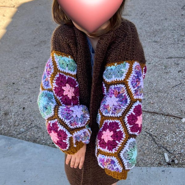Flower Power Cardigan Crochet Pattern – Hexagon Sleeve Sweater (sizes ...