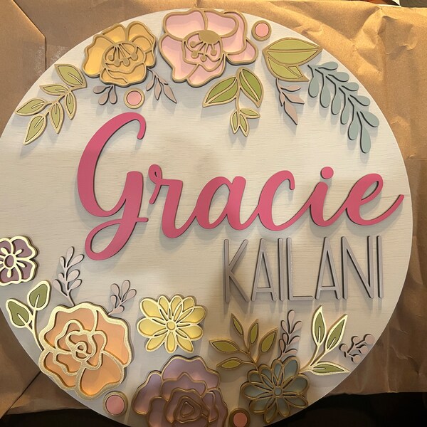 Custom Name Sign, Nursery Name Sign, Boho Nursery Sign, Floral Nursery ...
