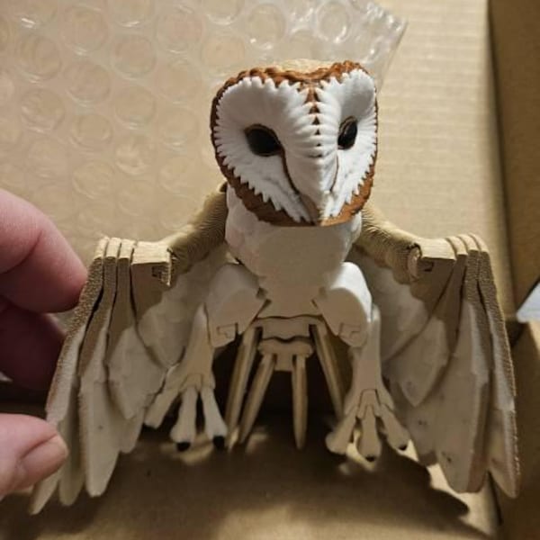 3D Printed Articulated Barn Owl Figurine: Poseable Wings, Multi-color ...