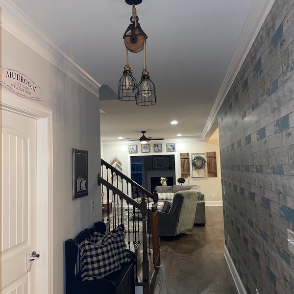 Rustic Farmhouse Pulley Lighting, Pendant Light With Antique Pulley for ...