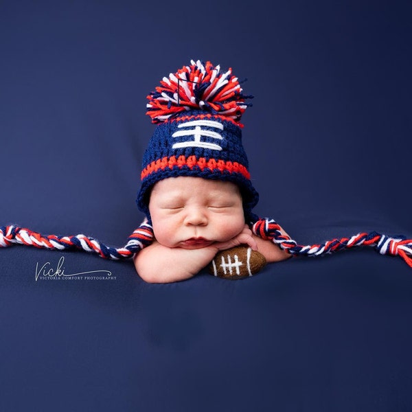 Patriots Crochet Baby Beanie, Football Hat, Newborn Photo Prop - Etsy