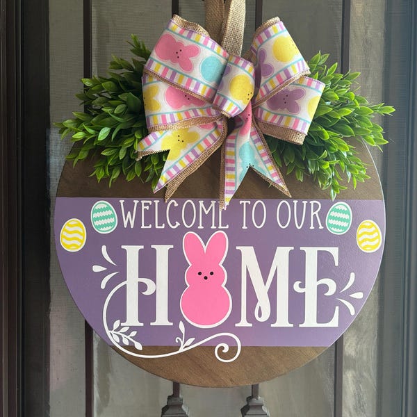 Happy Easter Front Door Decor | Easter Welcome Sign | Peeps | Easter ...