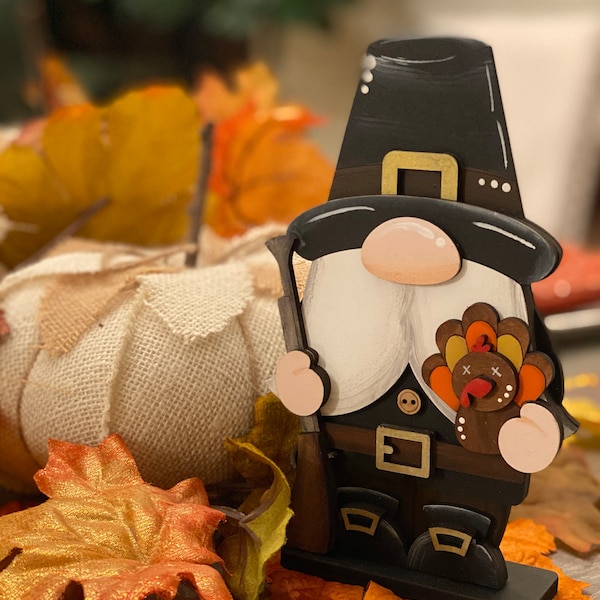 Hand Painted Pilgrim Gnomes or Turkey Shelf Sitter – Fall Thanksgiving ...