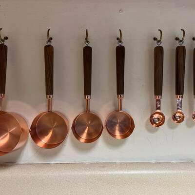 Modern Measuring Cups Set of 4 Stainless Steel Cooking Baking Wooden ...