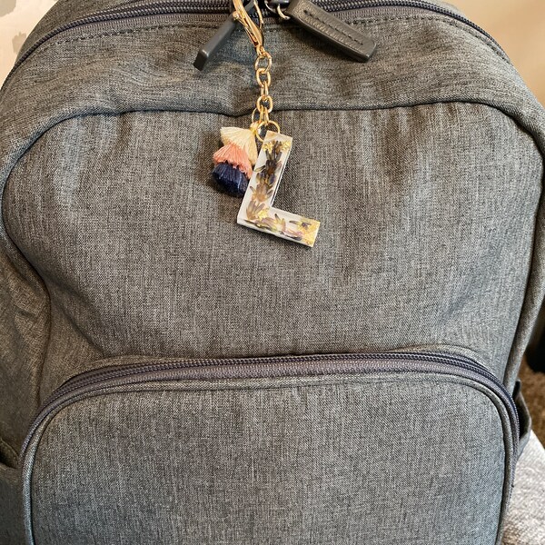 Lavender Keychain With Tassel | Floral Keychain | Letter Keychain ...