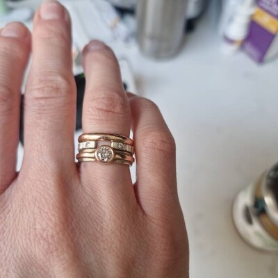 Set of Wedding and Engagement Ring, Matt 9 Ct Yellow Gold With Diamond ...