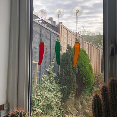 Stained Glass GREEN Chilli Pepper Suncatcher, Green Glass, Chilli Lover ...