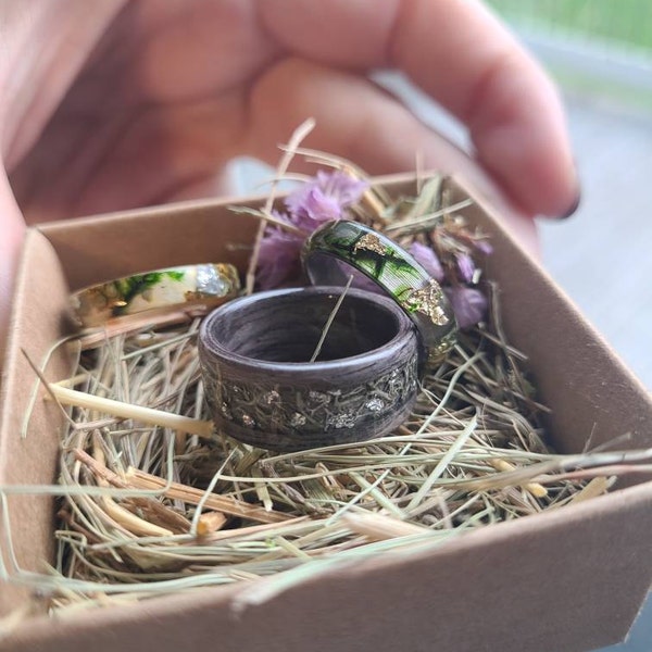 Moss Resin Ring, Green and Grey Moss Ring , Nature Inspired Resin Band ...