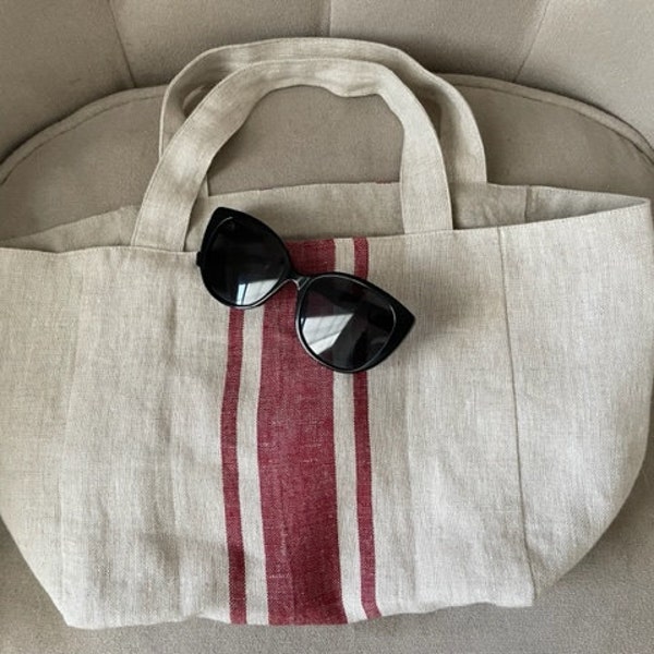 French Style Linen Bag, Vintage Linen Bag, Small Linen Tote Bag ...