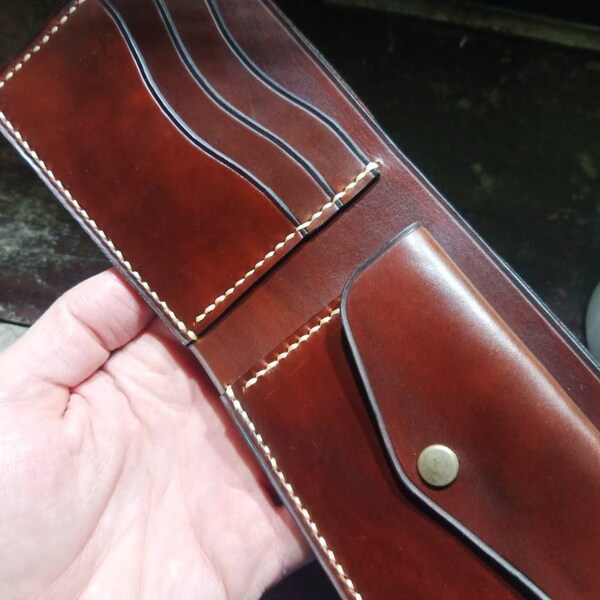 Full Grain Horween Leather 6 Cards Wallet, Hand-stitched Needlepoint ...