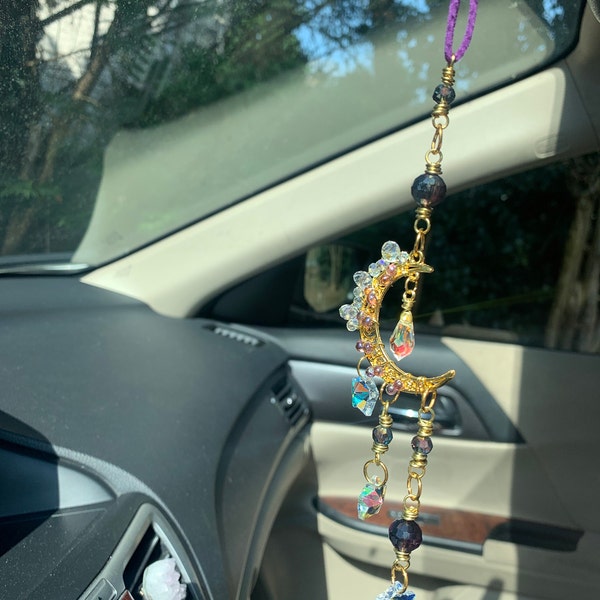 Moon Car Charm, Gold Car Decor, Purple Car Charm, Sparkly Car Charm ...