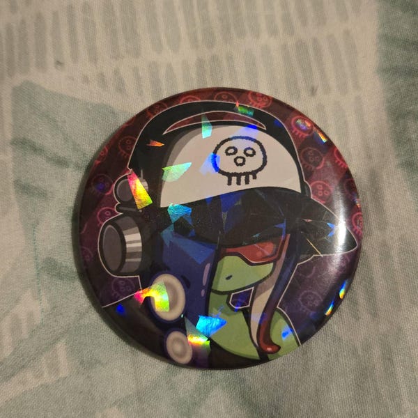 Holographic Acht DEDF1SH Splatoon 3 Side Order 58mm Pins / Badges ...
