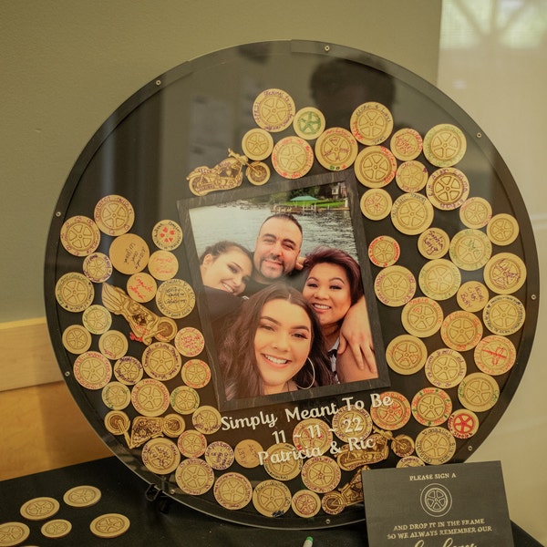 Elegant Round Wedding Guest Book Frame With Photo Opening - Perfect ...