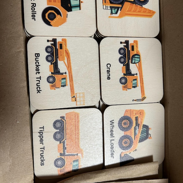 Montessori Wooden Construction Truck Car, Memory Game, Homeschool ...