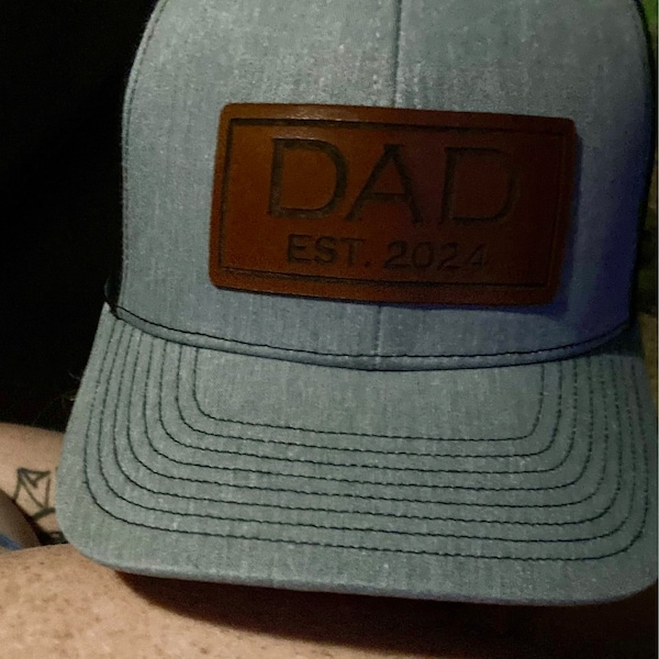 Dad Est. YEAR | Hat for New Dad |richardson 112 Leather Patch Trucker ...