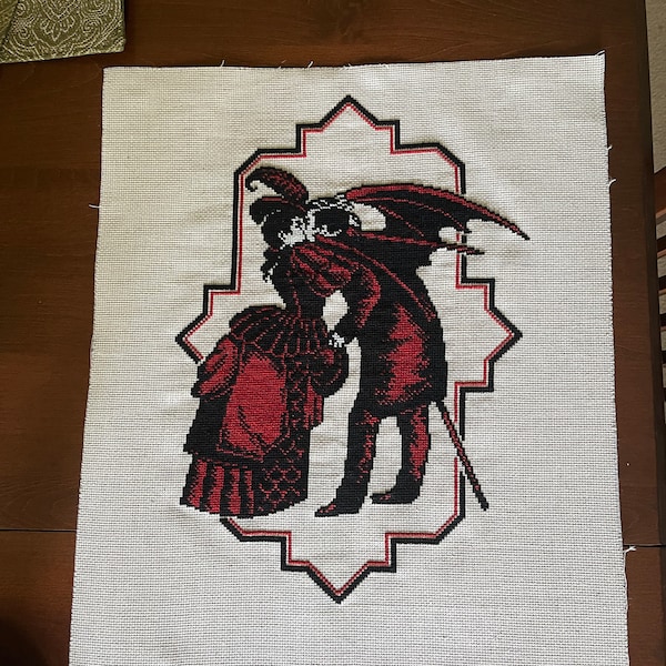 Victorian Vampire's Kiss - 2 Versions - Gothic Cross Stitch Pattern - Vampire Cross Stitch ...