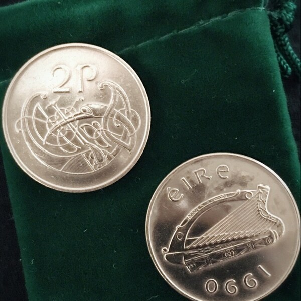 Irish 2P Two Pence Tuppence Coin With Bonus Coin FREE or Velvet Pouch ...