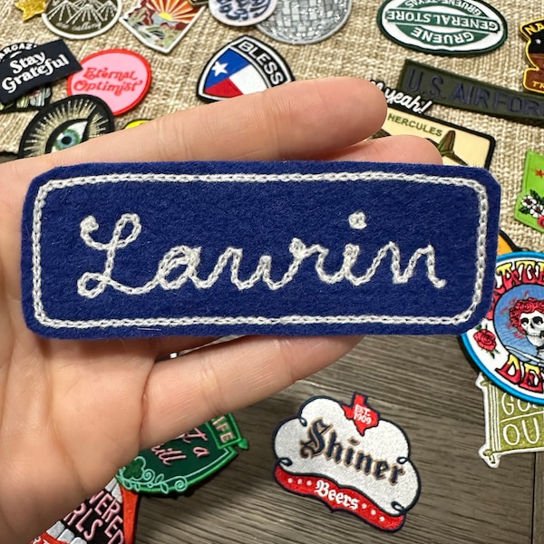 Custom Chain Stitch Name Patch Wool Felt Name Badge Chain Stitch Embroidery Etsy