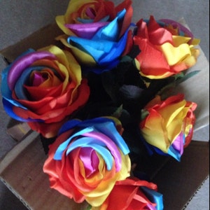 Silk Rainbow Roses artificial flowers Wedding Bouquet | Etsy