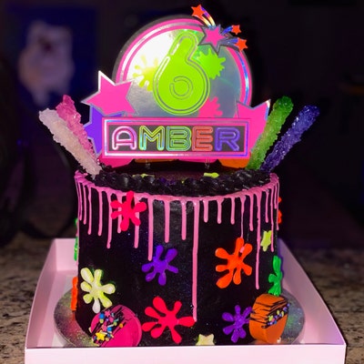 Neon Theme Cake Topper Personalized Cake Topper Glow in the Dark Theme ...