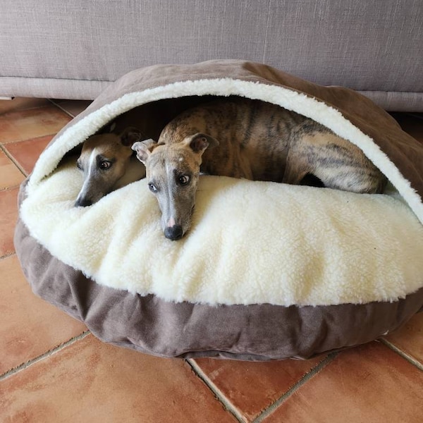 Big Dog Cave Bed Plush Boucle Puppy Donut Bed Round Calming Nesting Dog ...