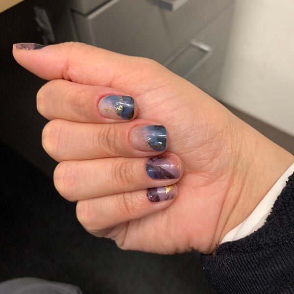 Midnight Marble Nail Wraps With Gold Flake Accents • Blue Watercolor ...