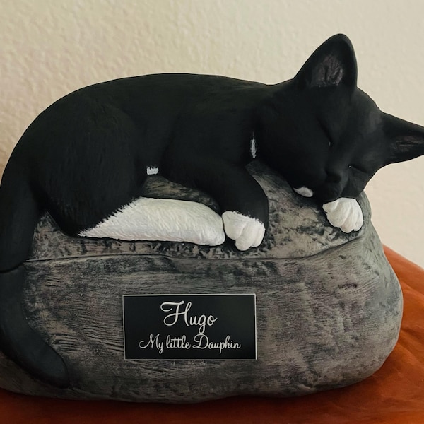 Ceramic Engraved Painted Siamese Cat Cremation Urn With Plastic Name ...