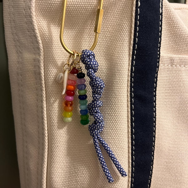 Bag Charm Keychains With Glass + Ceramic Beads, Gold Fixtures, and ...
