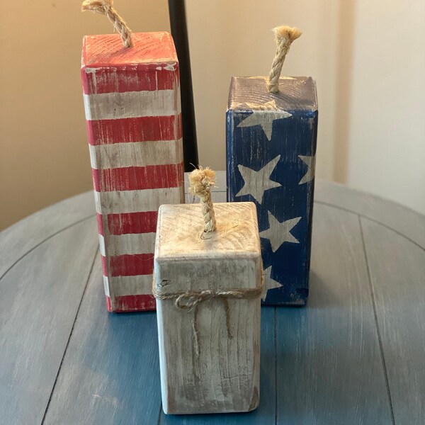 Wooden Rustic 4th of July Firecrackers, American Flag, Patriotic Wood ...