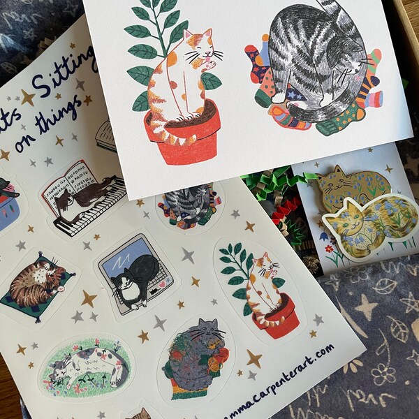 Cats Sitting on Things Sticker Sheet / Cat Stickers / Cat Sticker Sheet ...