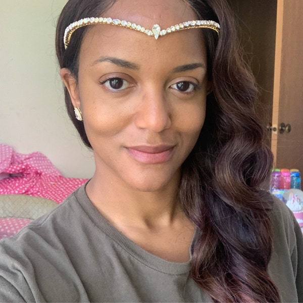 Gold Crystal Forehead Band, With Swarovski Crystals, V Shape, Bridal ...