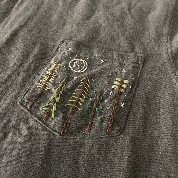 Spruce Trees Hand-embroidered Pocket Tee Shirt Unisex Short Sleeve - Etsy