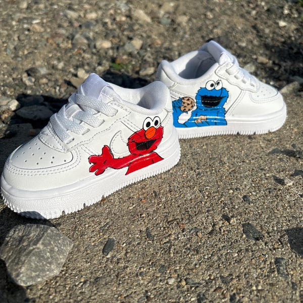 Sesame Street Elmo Cookie Monster Inspired Air Force 1 Trainers ...