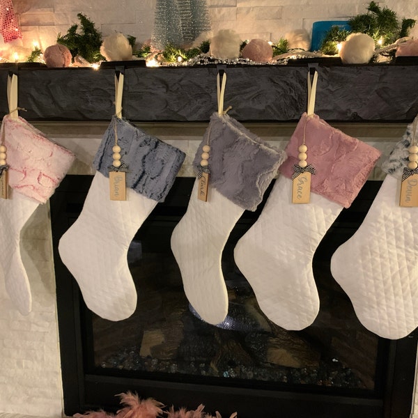 Pink Christmas Stocking, Personalized Christmas Stocking, Pink Faux Fur ...